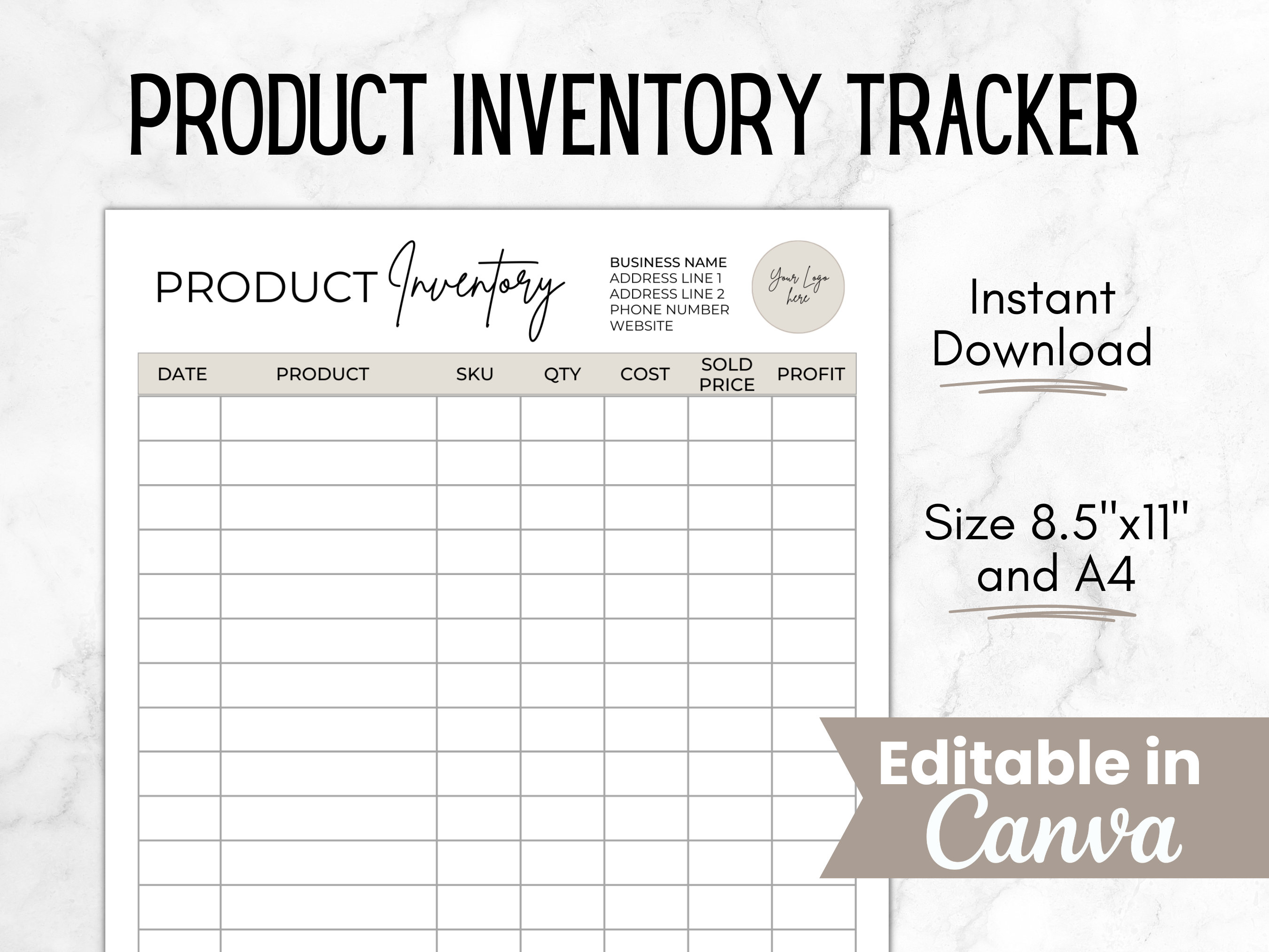 Editable Inventory Tracker Product Inventory Template - Etsy Canada