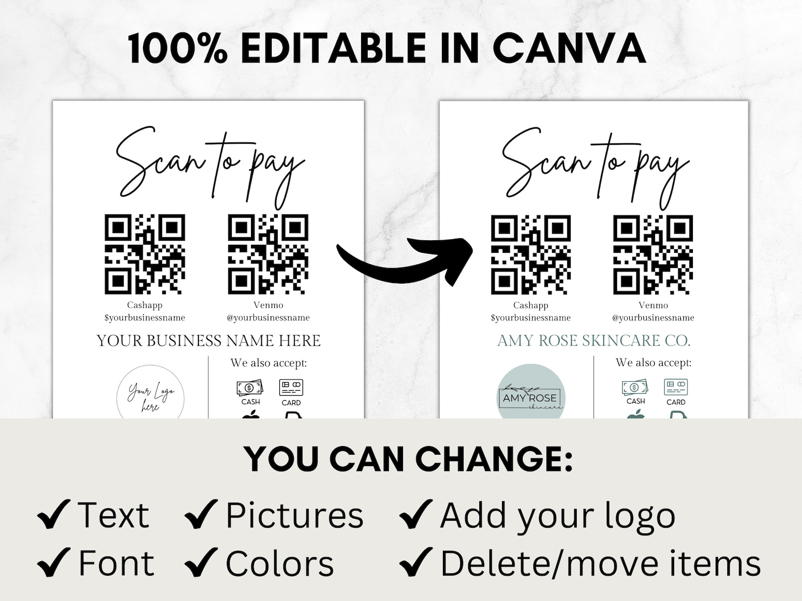 Scan to Pay Sign Template, QR Code Sign, Editable Small Business Sign ...