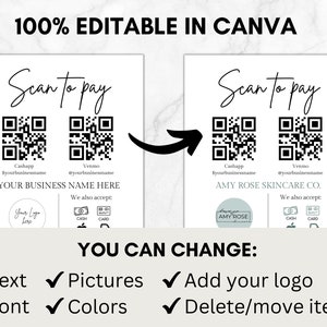 Scan to Pay Sign Template, QR Code Sign, Editable Small Business Sign ...