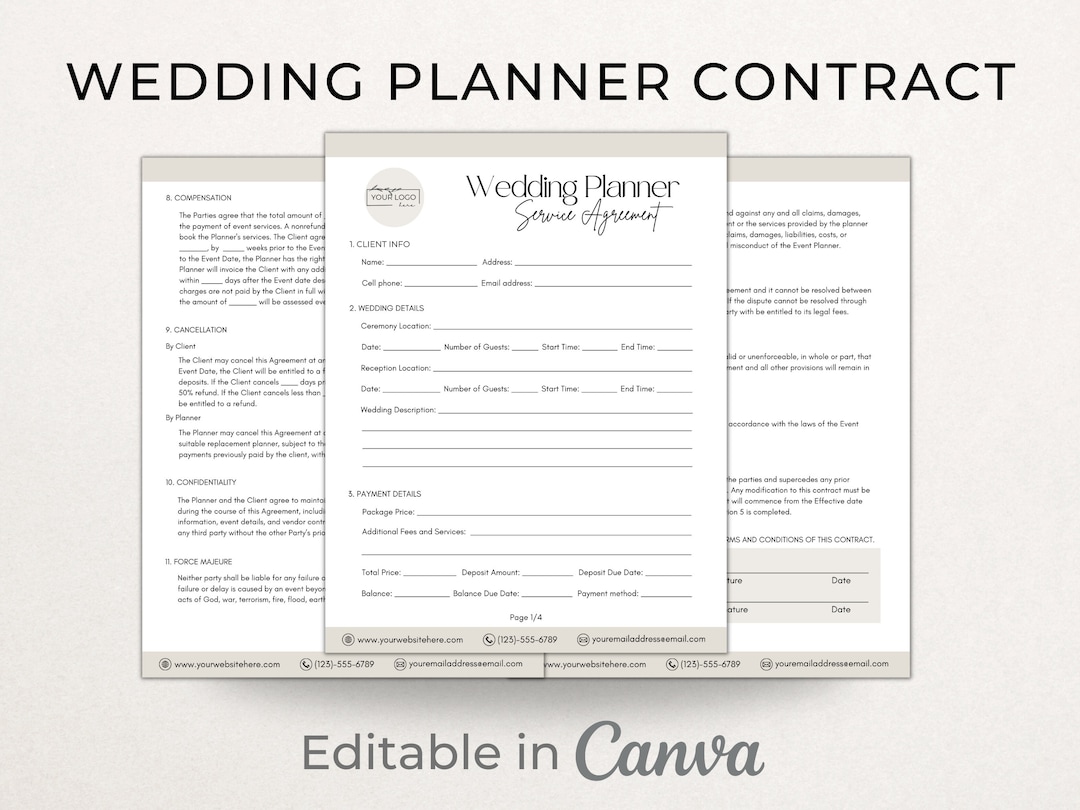 Wedding Planner Contract Template, Event Planner Service Agreement ...