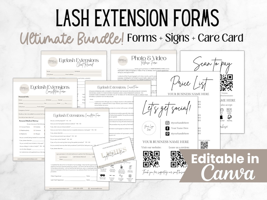Eyelash Extension Forms, Editable Lash Consent Template Bundle, Lash ...