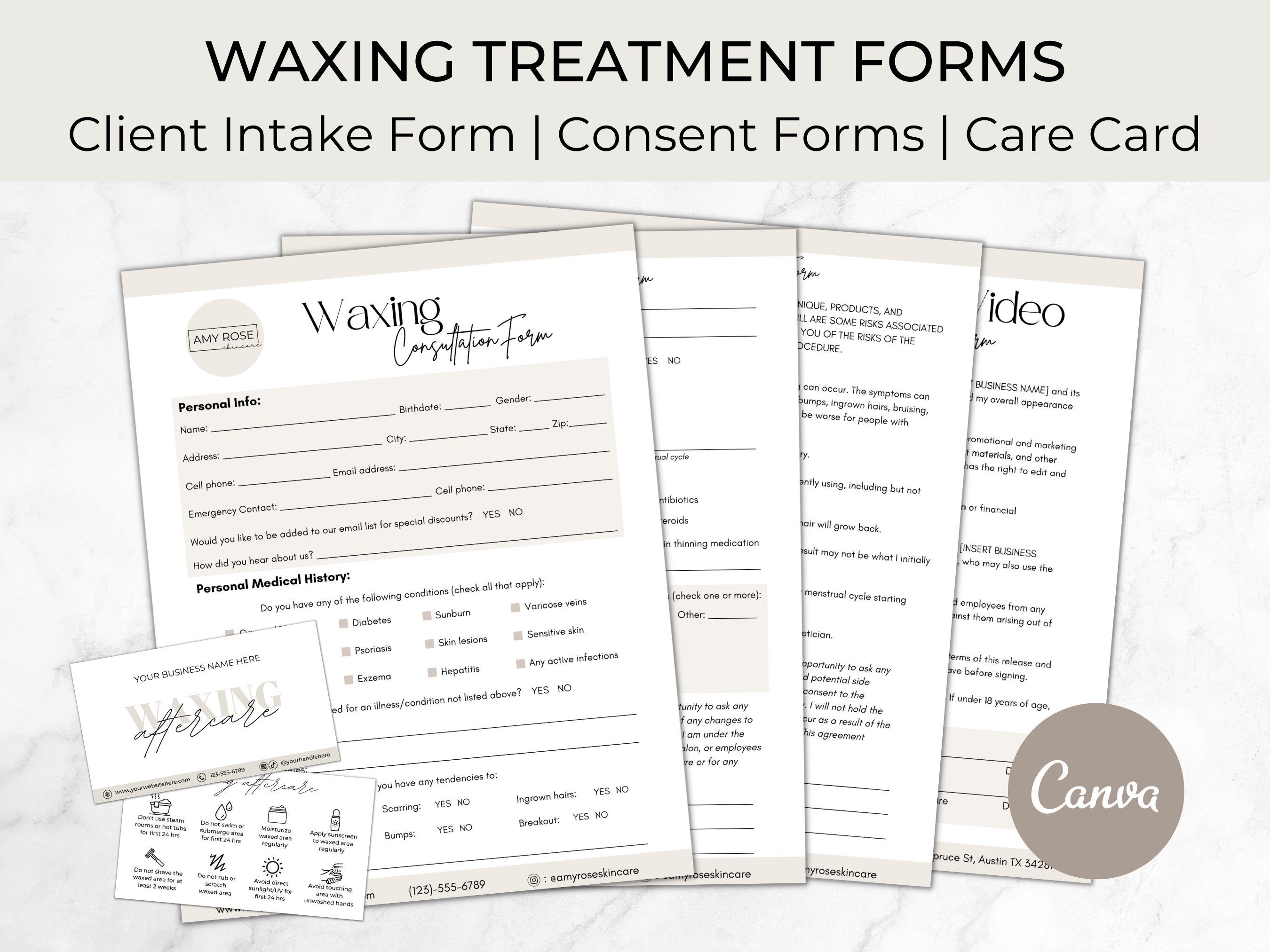 Editable Waxing Consent Form Templates, Esthetician Forms, Printable ...
