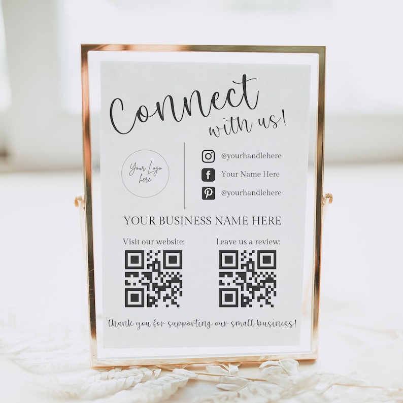 Social Media Sign Template, QR Code Sign, Editable Small Business Sign ...