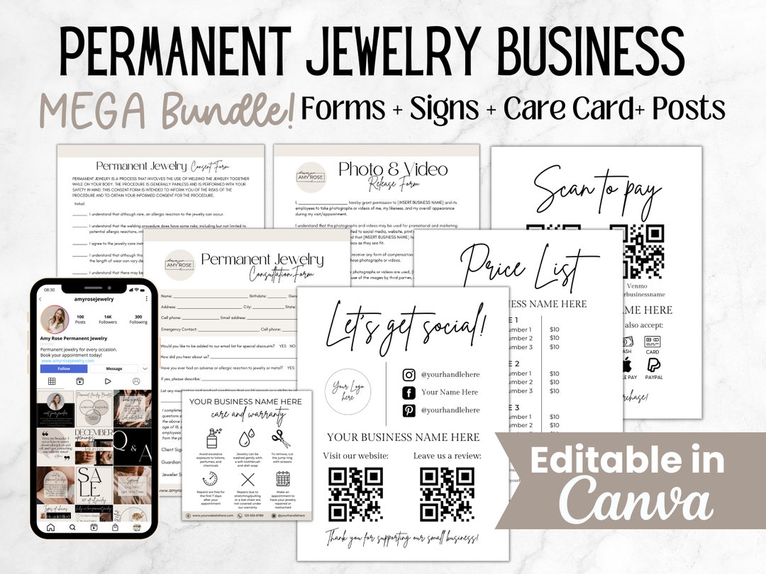 Permanent Jewelry Business Starter Kit, Permanent Jewelry Consent Forms ...