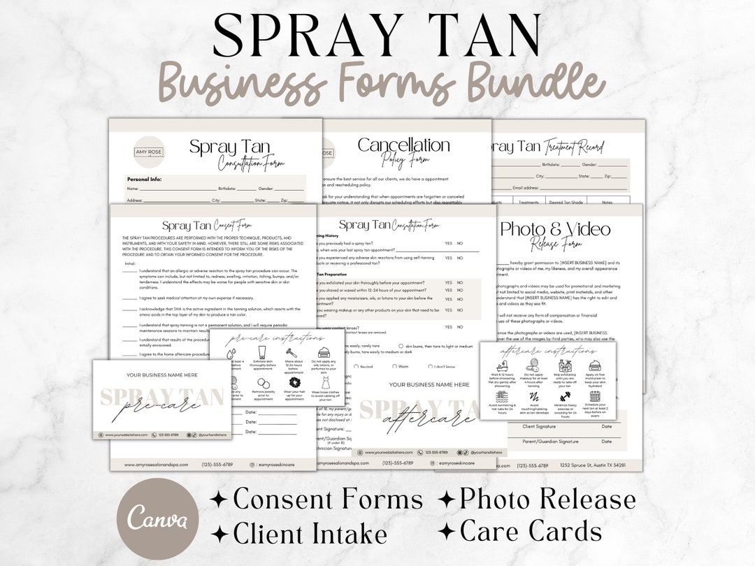 Spray Tan Consent Forms Bundle, Spray Tanning Business Templates ...