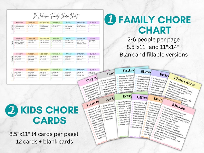 Family Chore Chart Bundle Kids Cleaning Cards Cleaning - Etsy