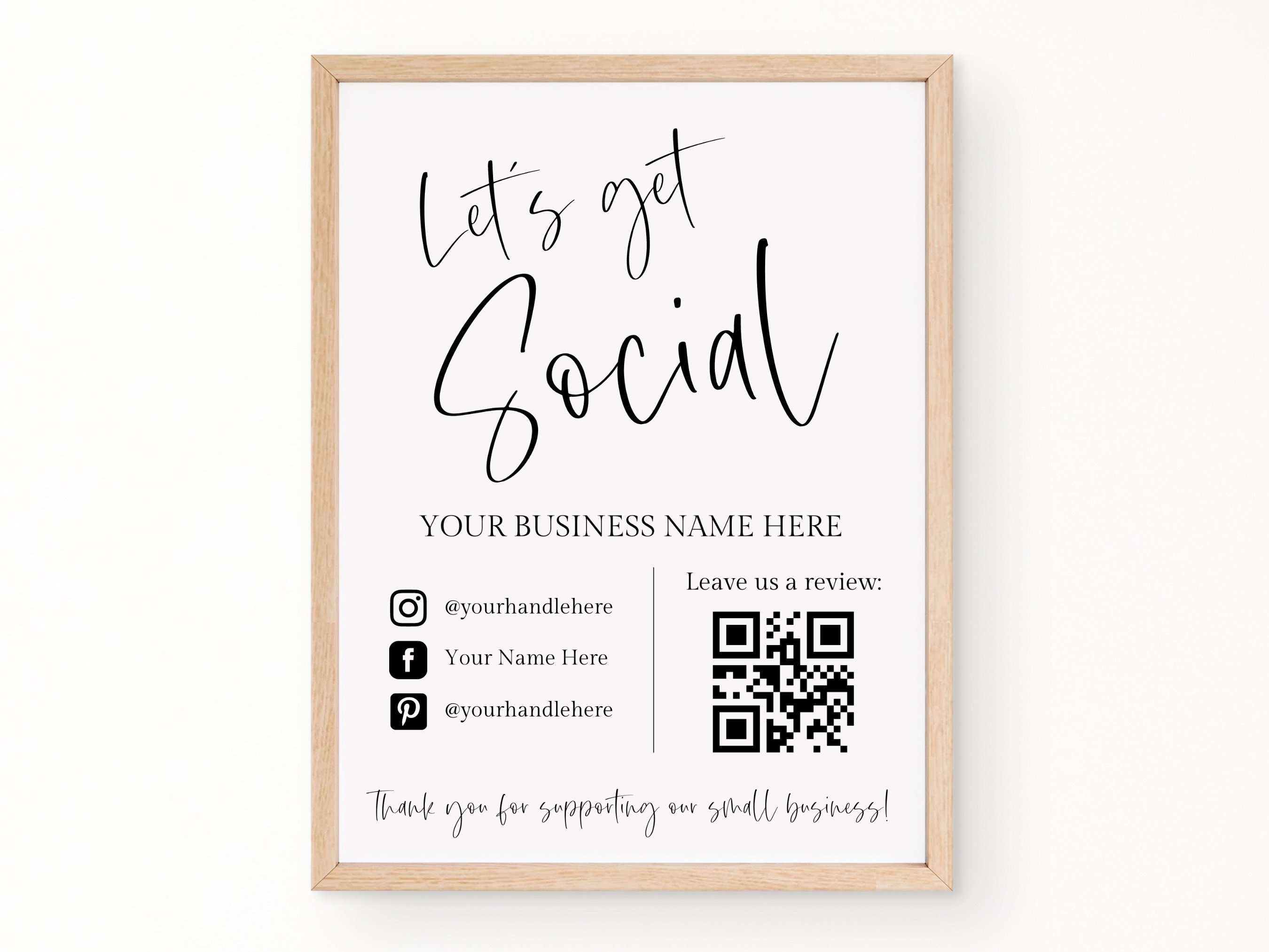 Social Media Sign Template QR Code Sign Lets Get Social - Etsy UK
