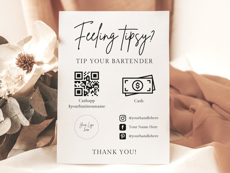 Tip Your Bartender Sign Template, Editable QR Code Sign, Printable ...