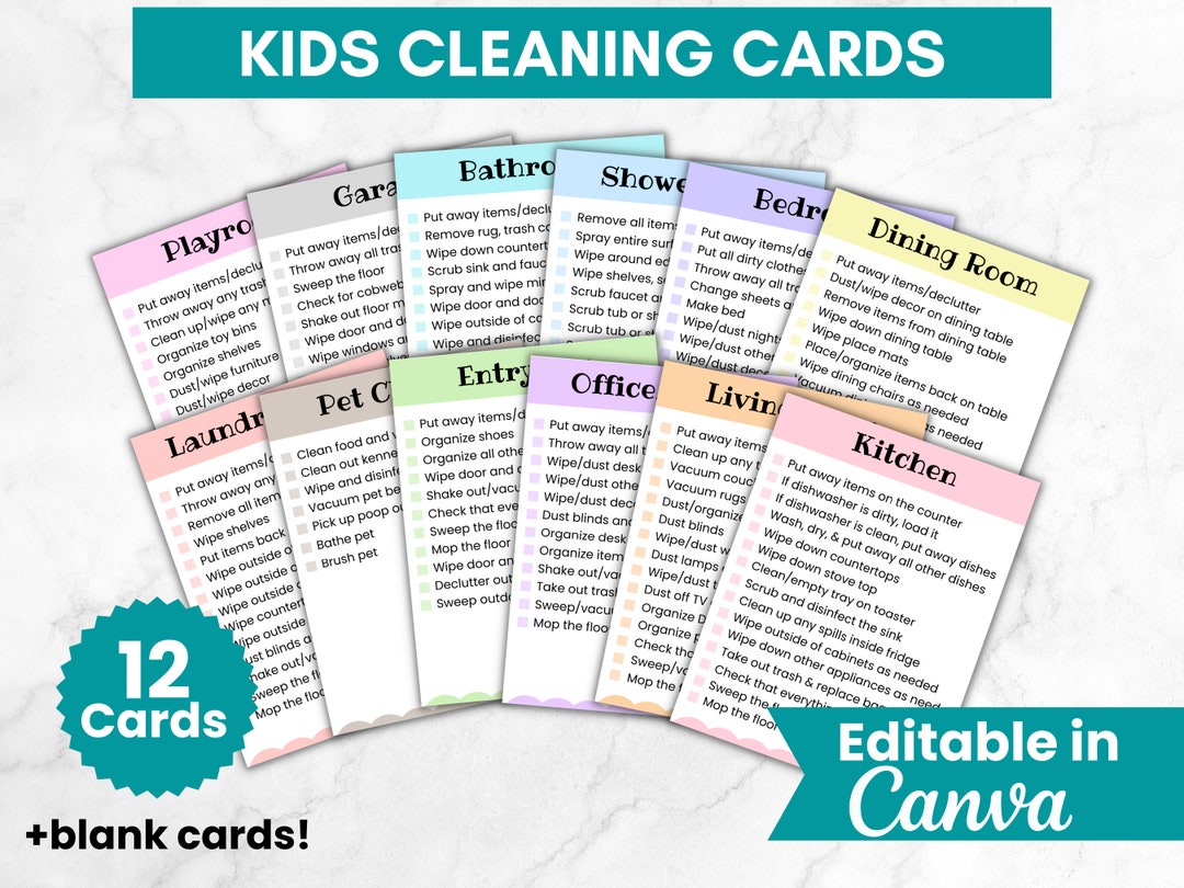Cleaning Checklist, Kids Cleaning Cards, Family Chore Chart, Adhd ...