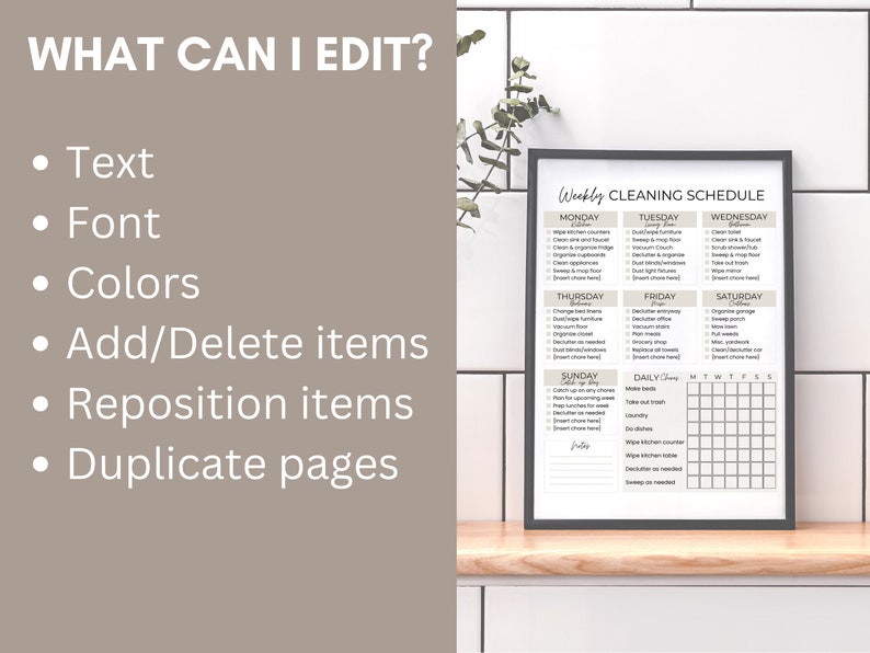 Editable Cleaning Schedule Checklist, Adult Chore Chart, ADHD Cleaning ...