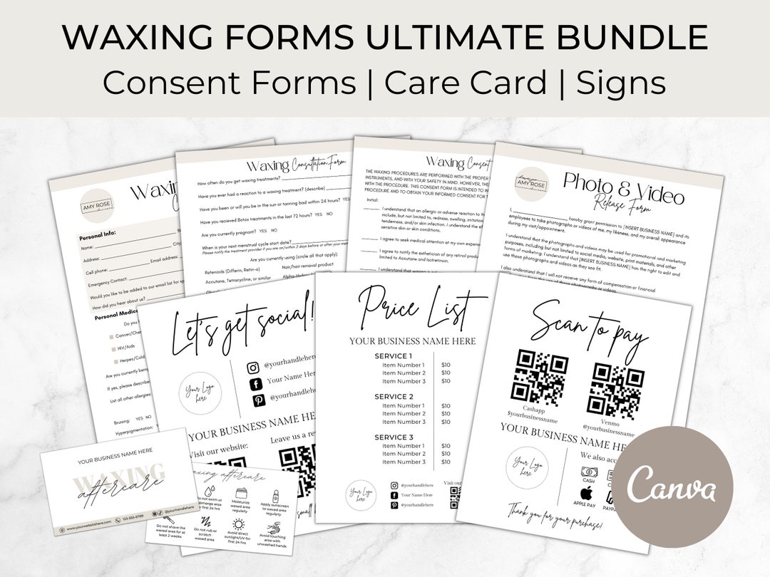 Waxing Treatment Forms Bundle, Editable Waxing Consent Forms, Day Spa ...