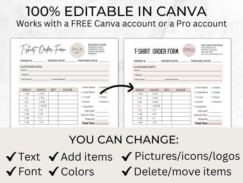 Order Form Template for T Shirts Editable Order Form Shirt - Etsy
