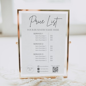 Price List Sign, Editable Price List Sign Printable, QR Code Sign ...