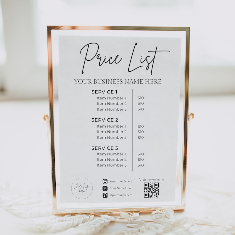 Price List Sign Editable Price List Sign Printable QR Code - Etsy