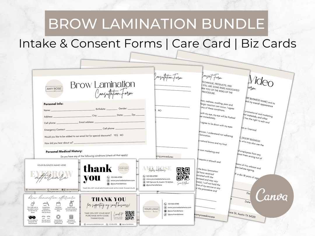 Brow Lamination Forms and Cards Bundle, Eyebrow Lamination Client ...