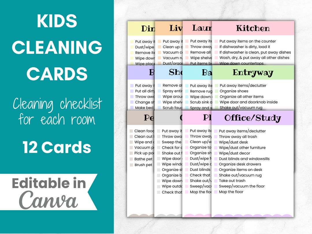 Kids Cleaning Cards, Zone Cleaning Bundle, Cleaning Checklist, Family ...