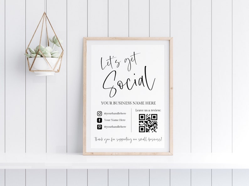 Social Media QR Code Sign Lets Get Social Editable Small - Etsy