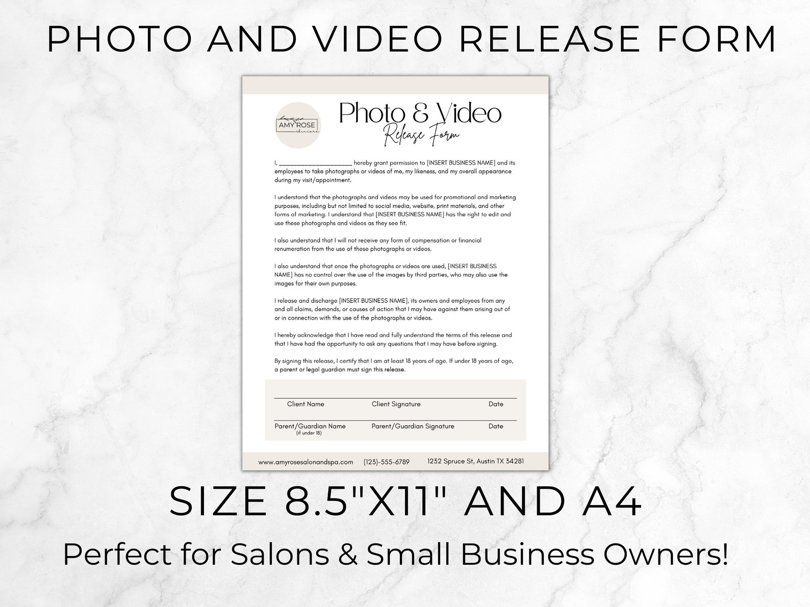 Photo and Video Release Form, Photography Consent Form, Skincare Forms ...