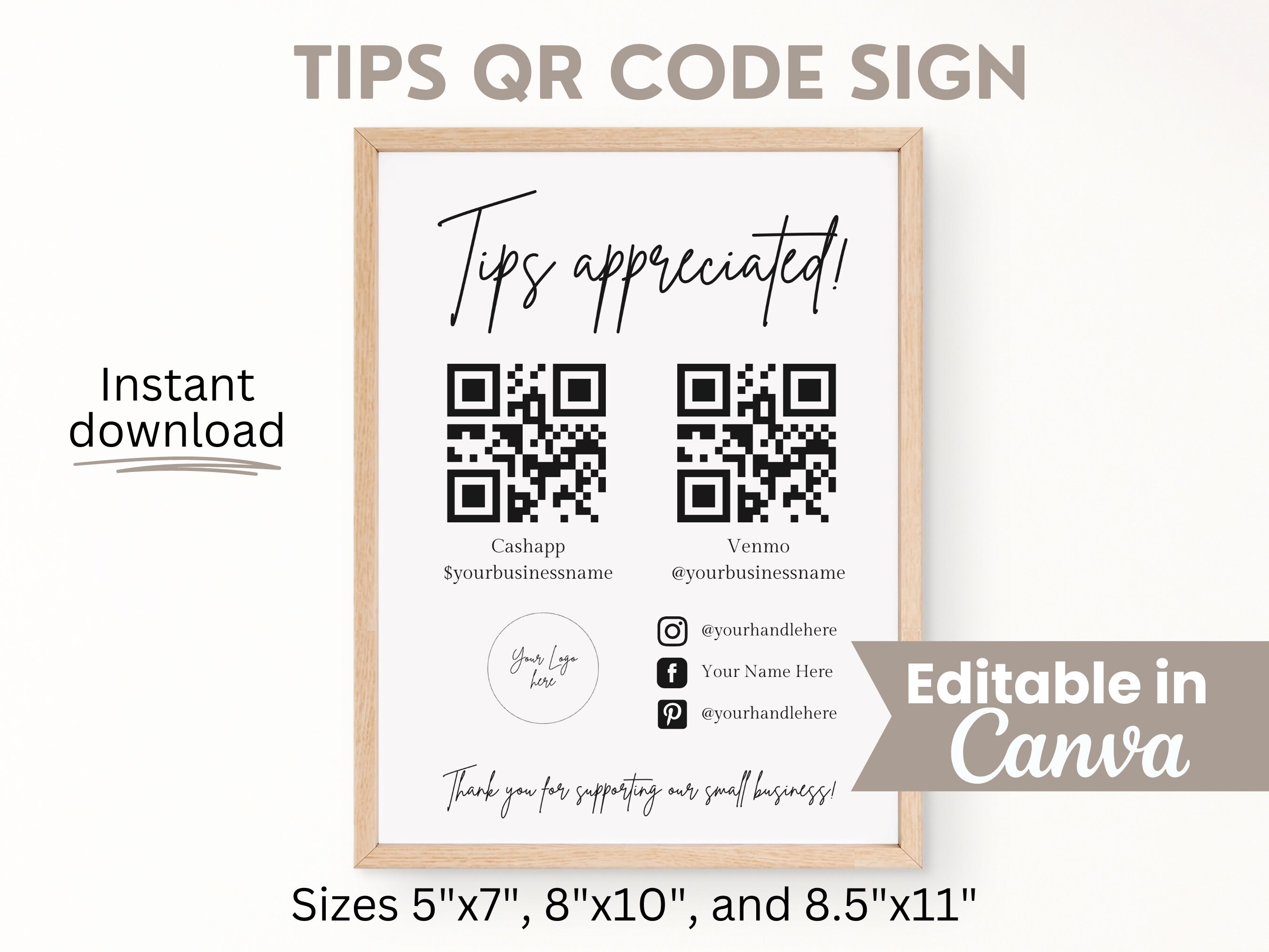 QR Code Payment Sign, Small Business Tips Sign, Virtual Tip Jar Sign ...
