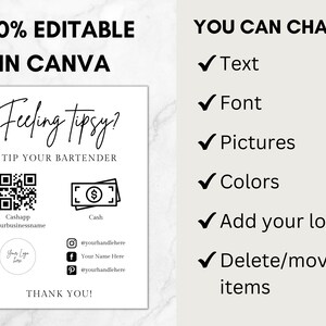 Tip Your Bartender Sign Template, Editable QR Code Sign, Printable ...