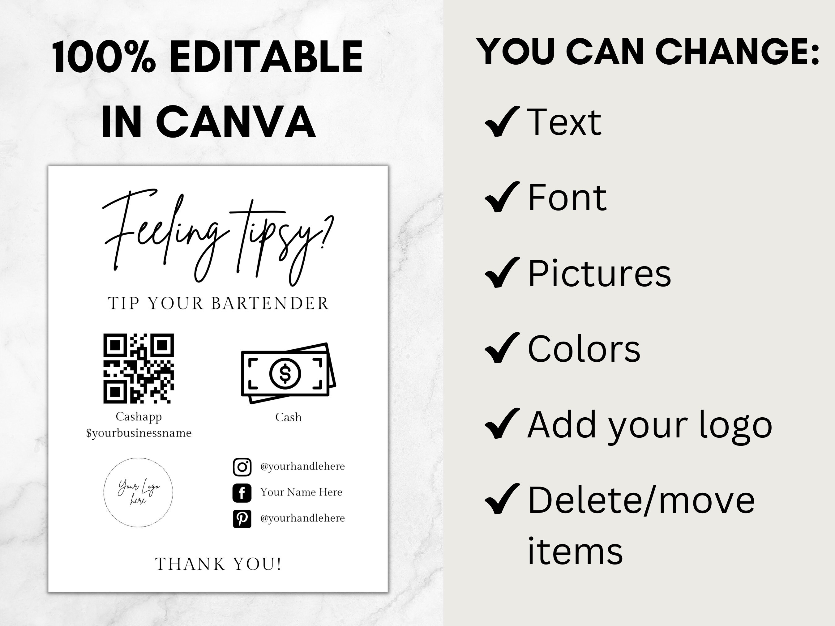 Tip Your Bartender Sign Template Editable QR Code Sign - Etsy