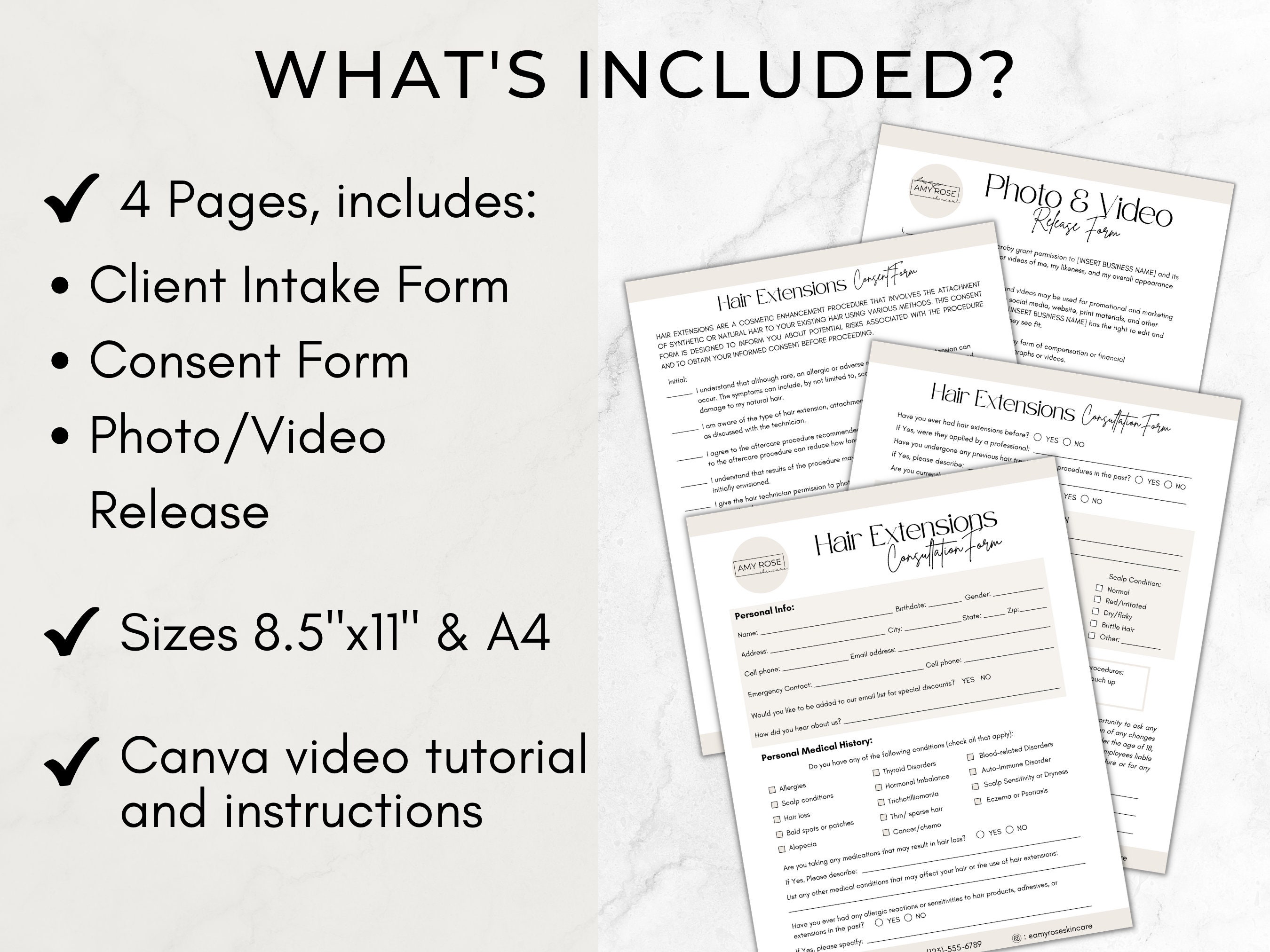 Editable Hair Extension Form Templates, Hair Salon Canva Templates ...