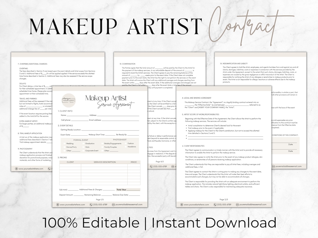 Makeup Artist Contract, Editable MUA Forms, Wedding and Bridal Makeup ...
