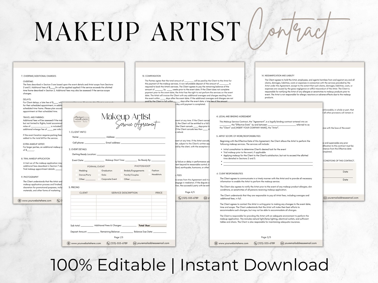 Makeup Artist Contract, Editable MUA Forms, Wedding and Bridal Makeup ...
