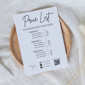 Price List Sign, Editable Price List Sign Printable, QR Code Sign ...
