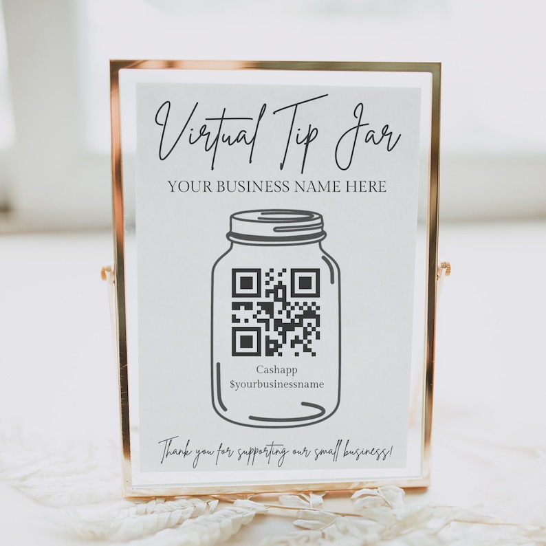 Virtual Tip Jar Sign Template QR Code Payment Sign Small - Etsy
