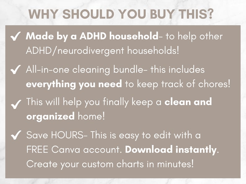 Editable ADHD Cleaning Checklist Bundle, ADHD Cleaning Planner, ADHD ...