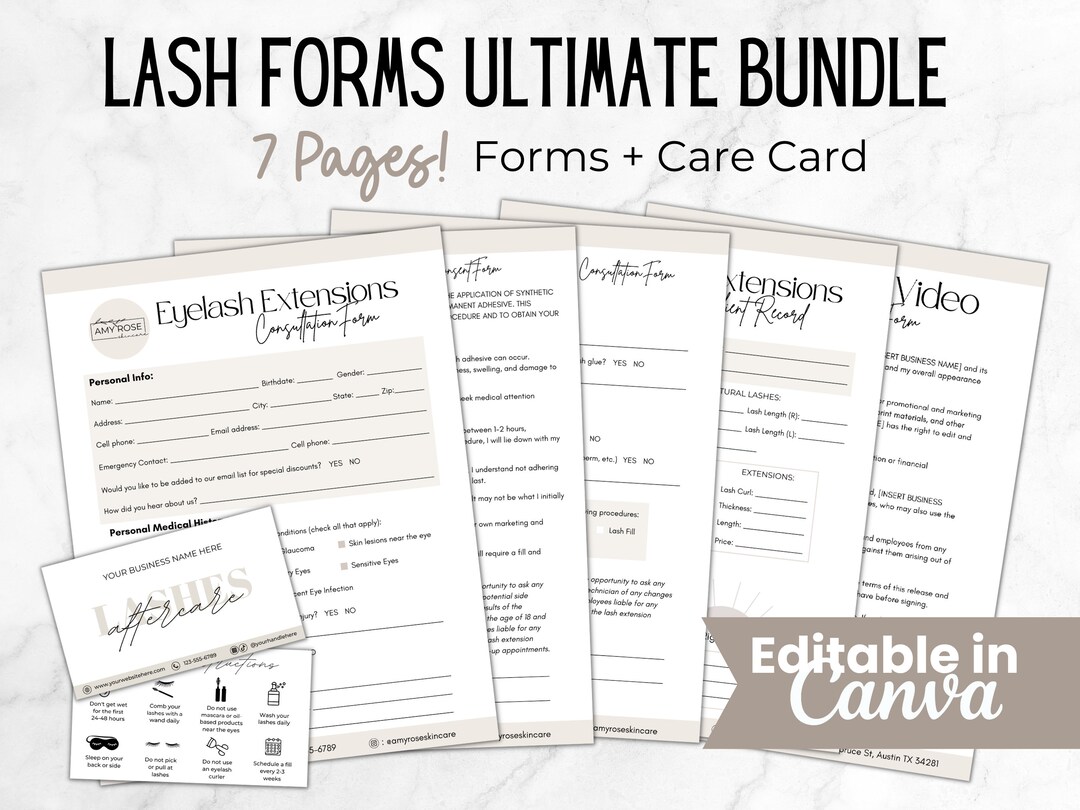 Eyelash Extension Forms, Editable Lash Consent Template Bundle, Lash ...