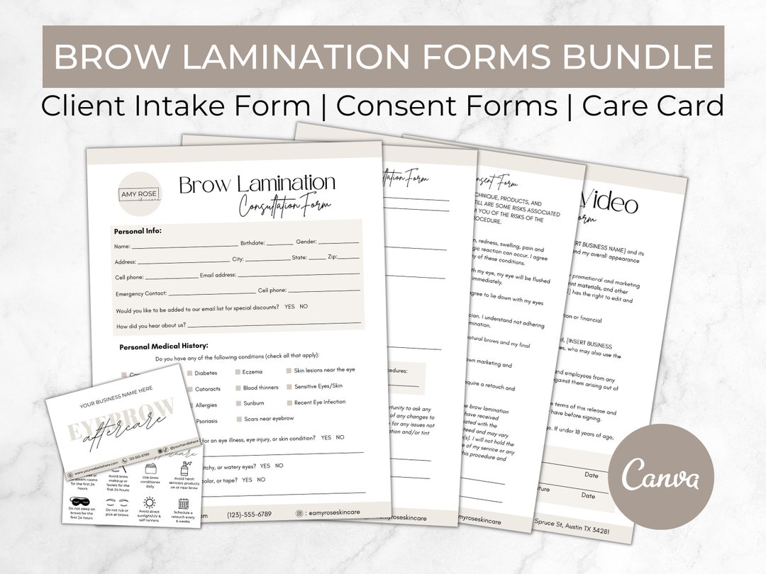 Brow Lamination Forms, Editable Esthetician Form Templates, Eyebrow ...