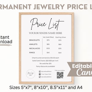 Editable Permanent Jewelry Price List, Printable Price List Sign ...