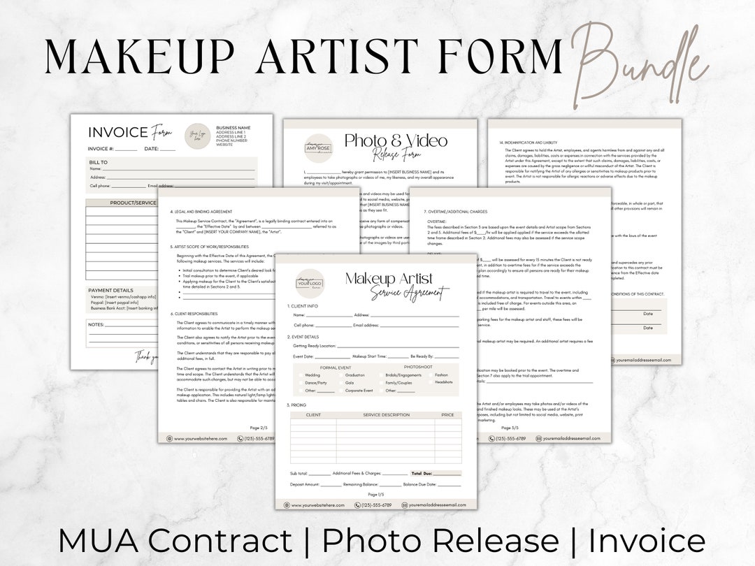 Makeup Artist Contract Bundle, Freelance MUA Forms Template, Makeup ...