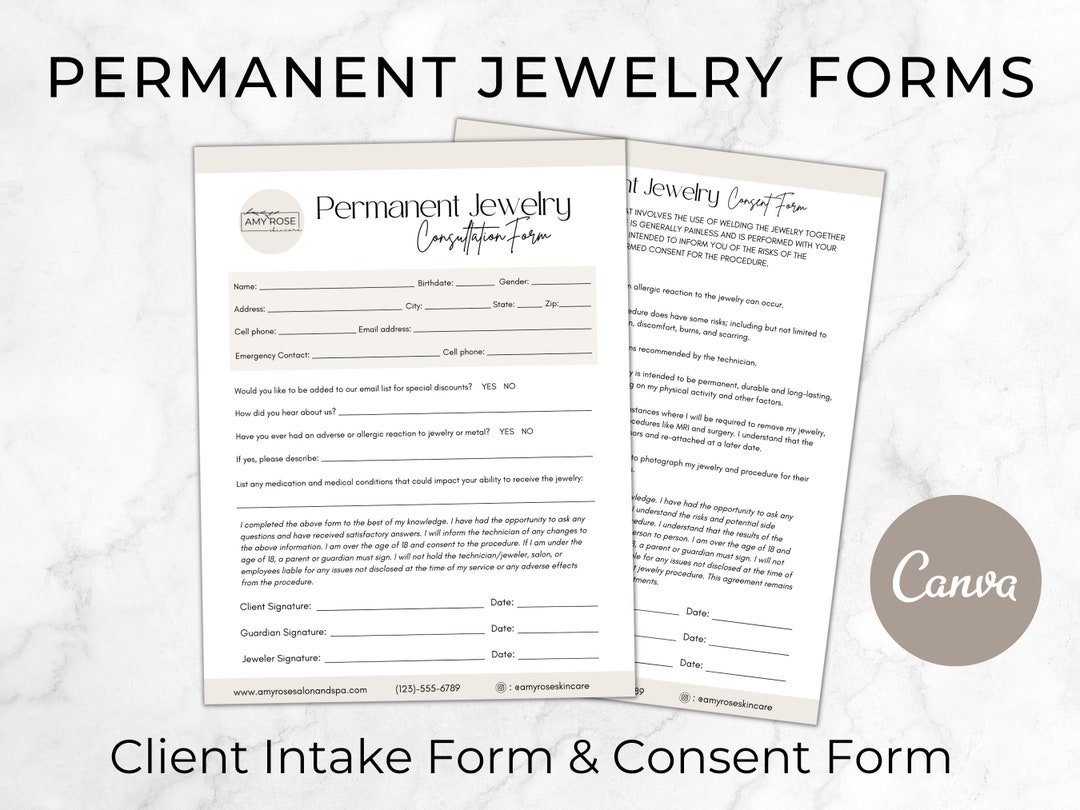 Permanent Jewelry Client Forms Template, Editable Client Intake and ...