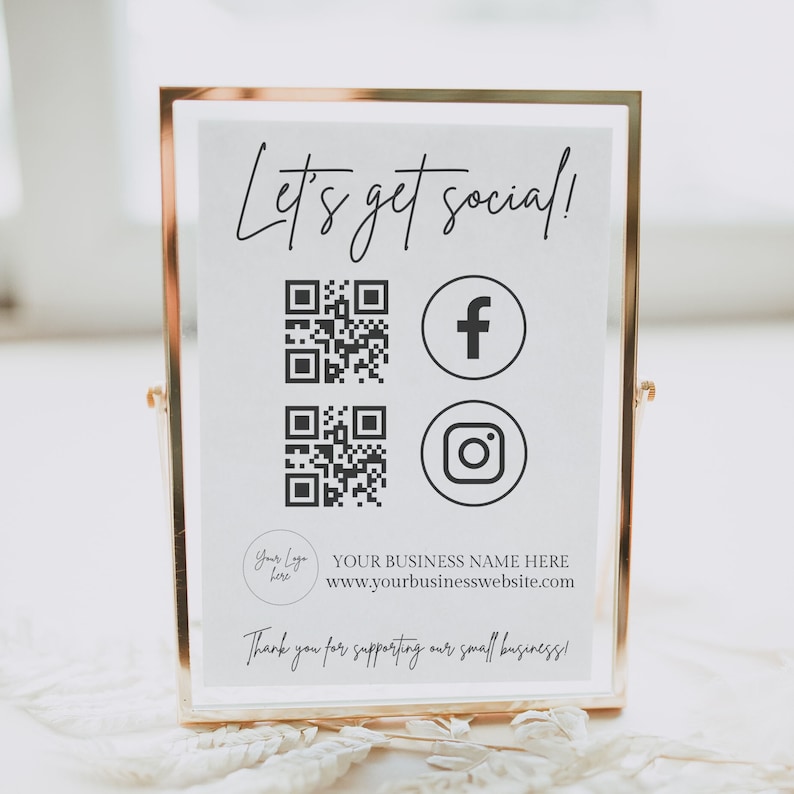 Social Media Sign Template, QR Code Sign, Editable Small Business Sign ...