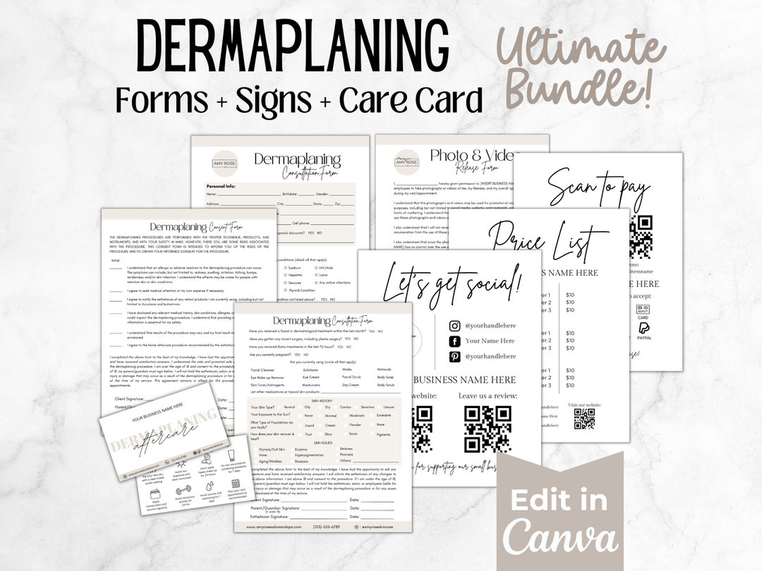 Dermaplaning Forms Bundle, Client Intake and Consent Form, Esthetician ...