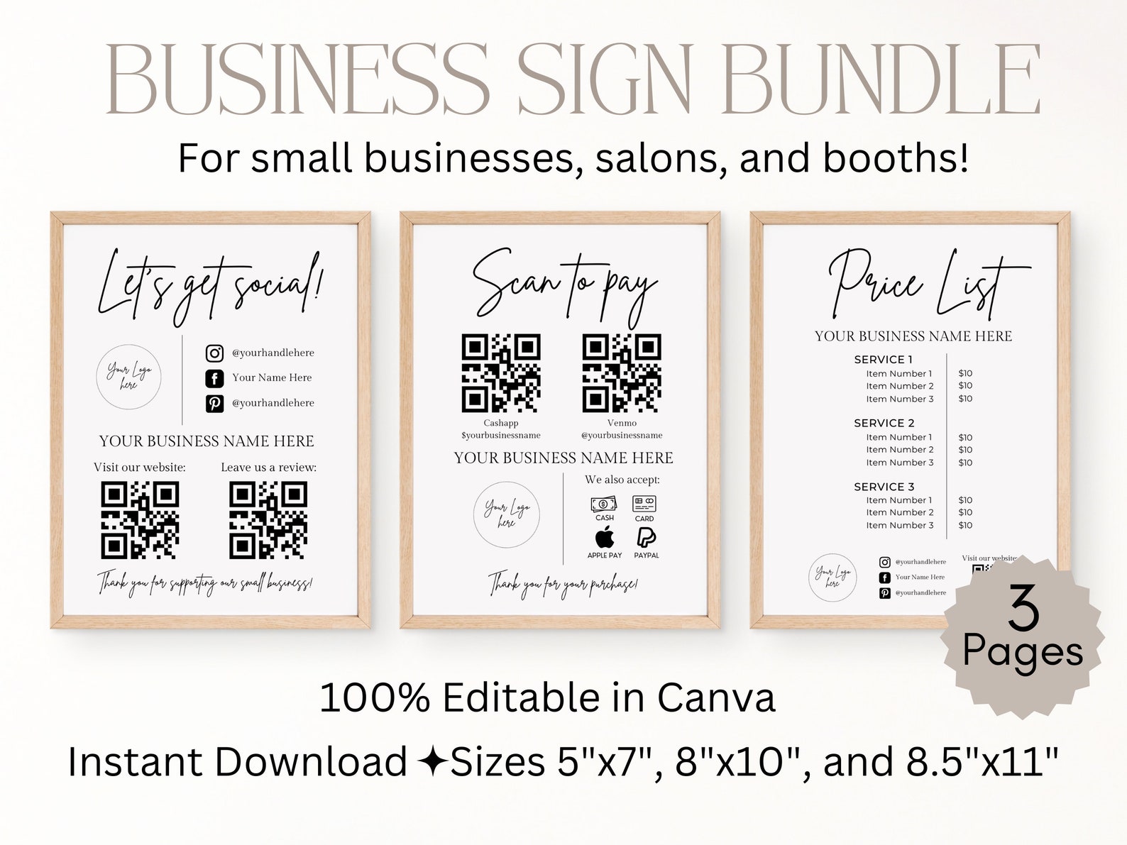 Business Sign Template Bundle, QR Code Sign, Social Media Sign, Lets ...