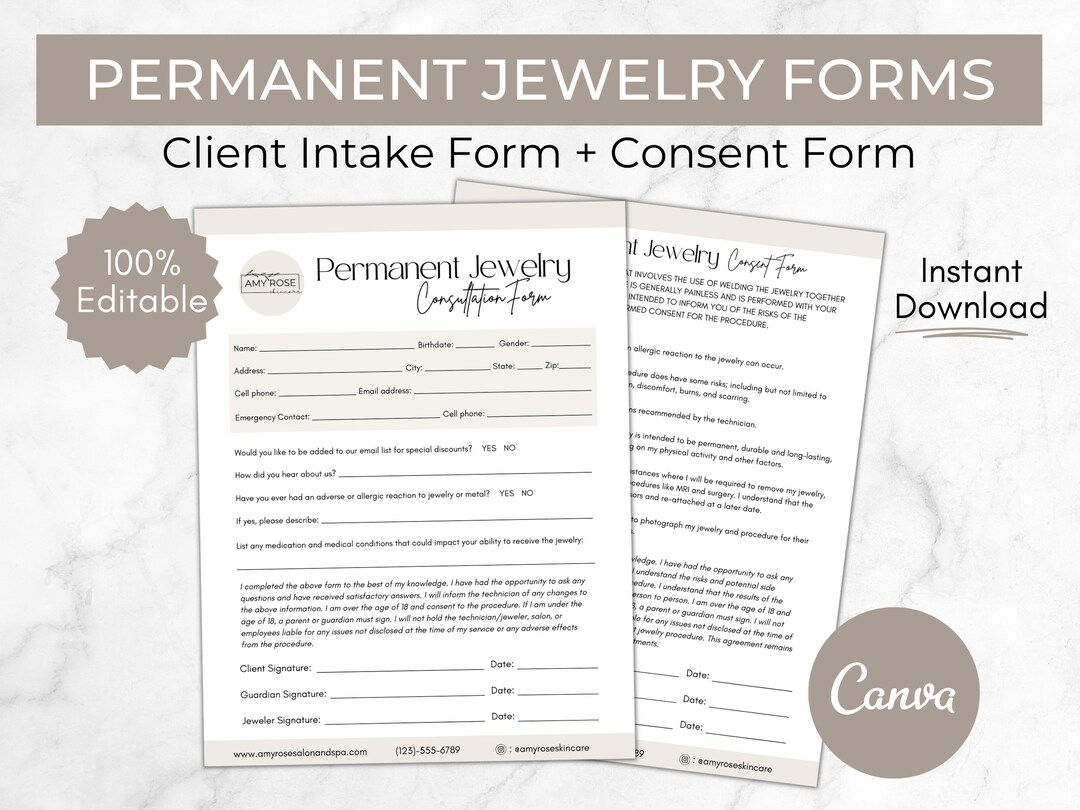Permanent Jewelry Consent Forms, Permanent Jewelry Client Intake ...