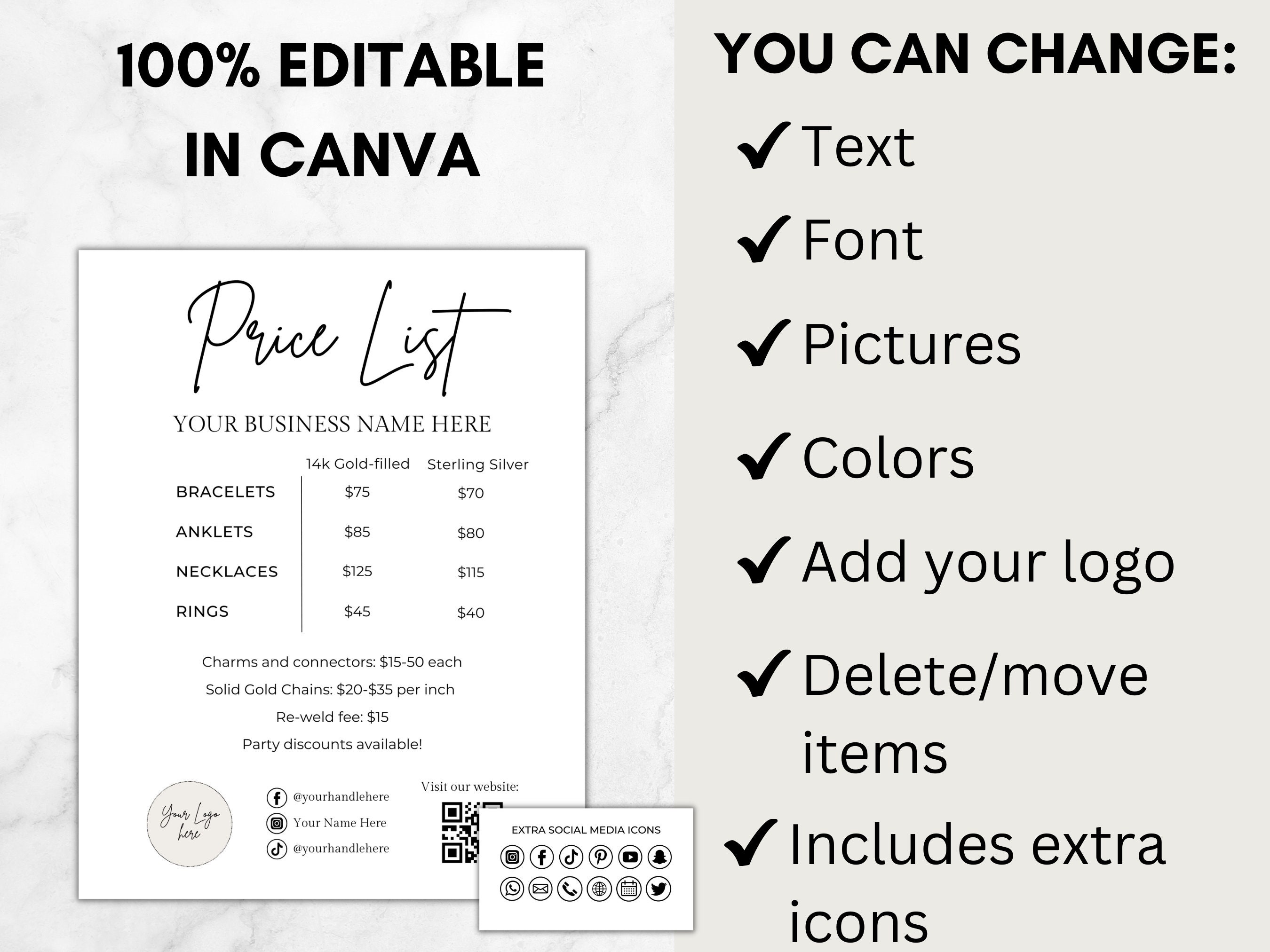 Permanent Jewelry Sign Display Permanent Jewelry Price List - Etsy