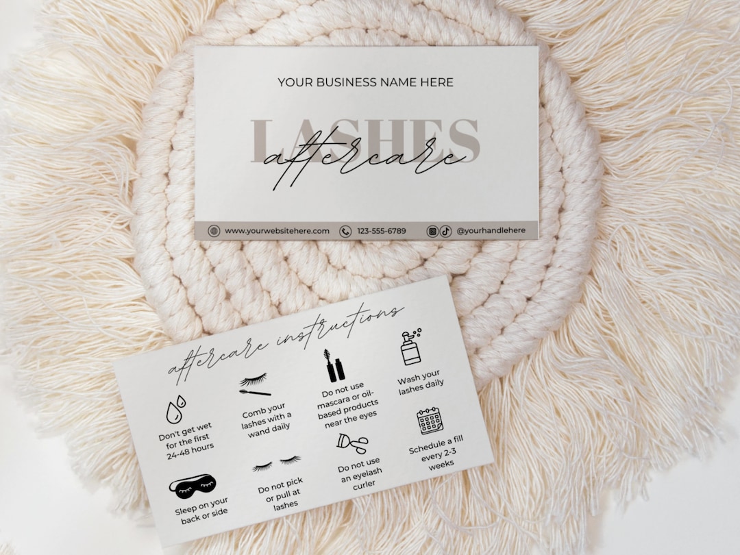 Lash Aftercare Card Template, Editable Lash Extension Care Card, Lash ...