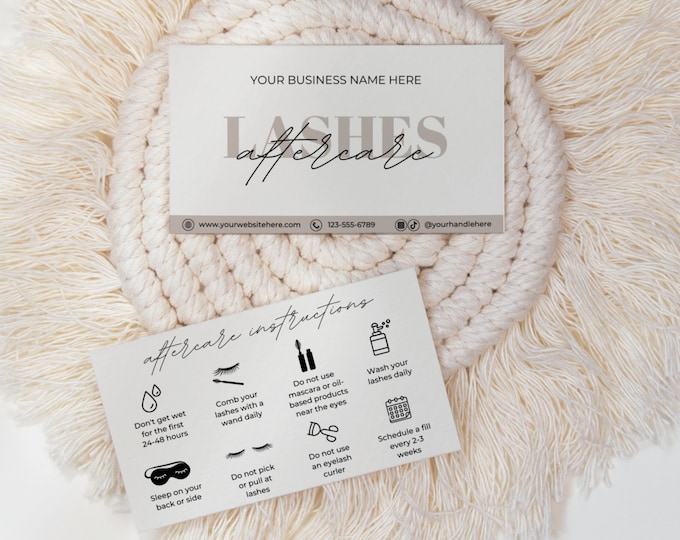 Lash Aftercare Card Template Canva, Editable Lash Business Card ...