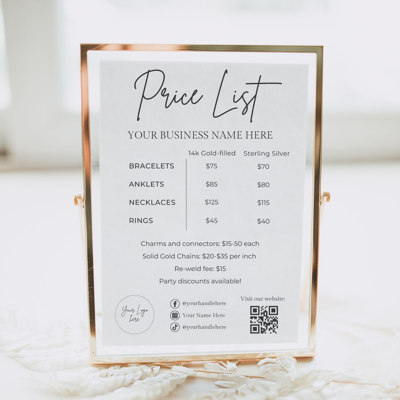 Editable Permanent Jewelry Price List Printable Price List - Etsy