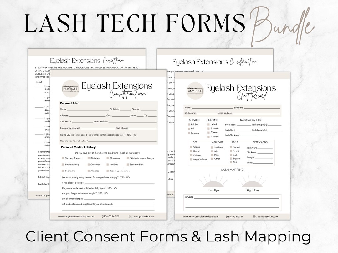 Eyelash Extension Forms Bundle, Editable Lash Templates, Lash Client ...