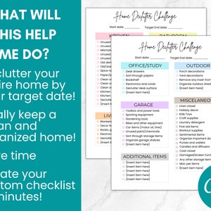 Declutter Checklist Template, Editable Cleaning Schedule, Declutter Challenge, Decluttering ...