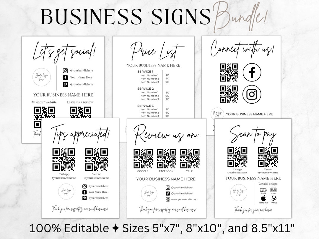 Social Media Sign Bundle, QR Code Sign Template, Lets Get Social Sign ...