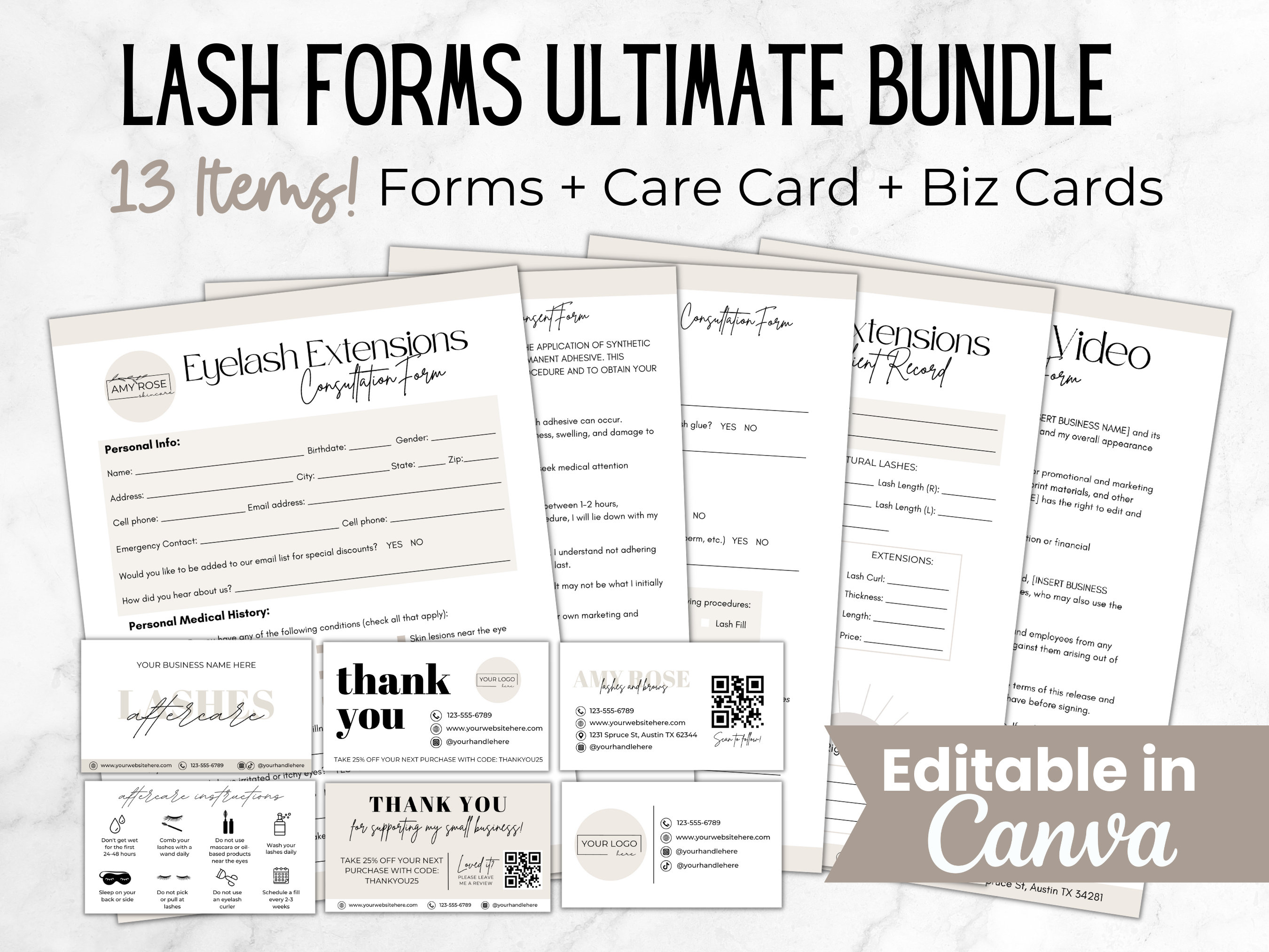 Lash Consent Forms Bundle, Editable Eyelash Extension Template, Lash ...