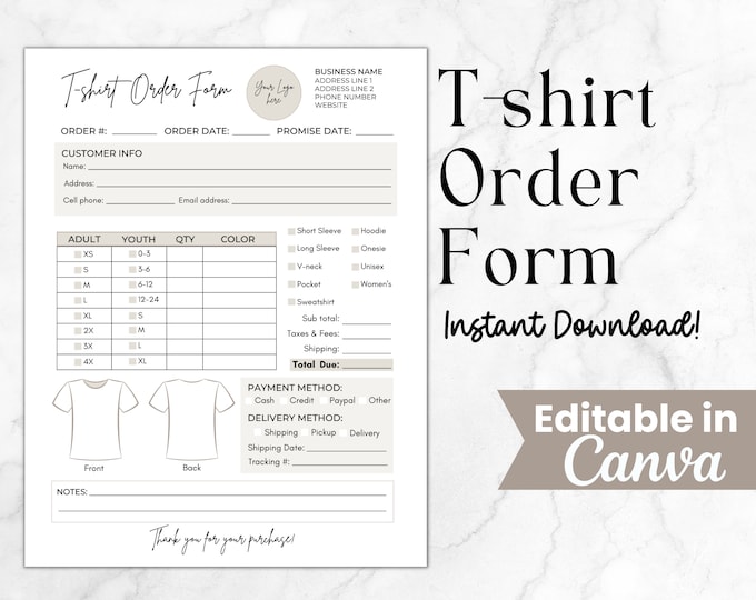 Custom T-shirt Order Form Template | Simplify Your Small Business With ...