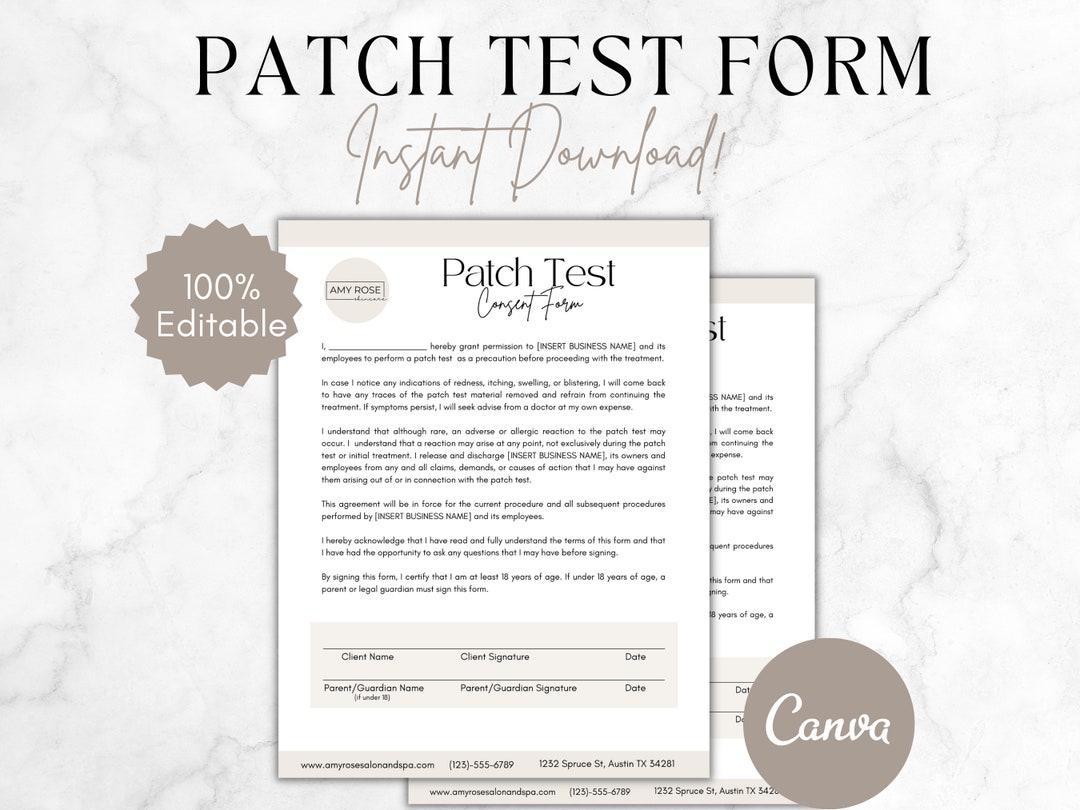Patch Test Form Template Editable Esthetician Forms Lash Tech Forms Patch Test Form Template Editable Esthetician Forms Lash Tech Forms
